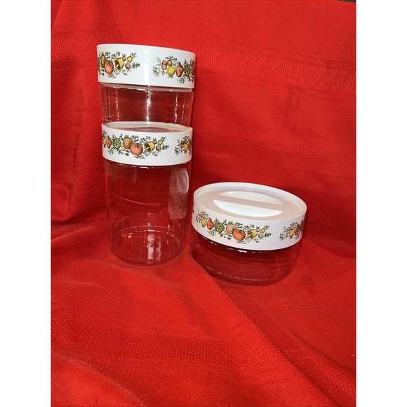 Pyrex | Kitchen | Set Of 3 Pyrex Spice Of Life Stack Store N See Glass ...